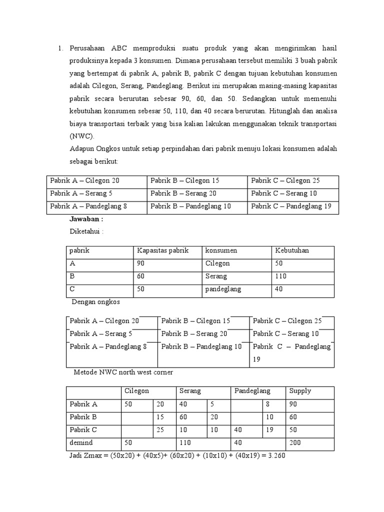 Optimasi Biaya Transportasi dengan Metode NWC dan Stepping Stone | PDF