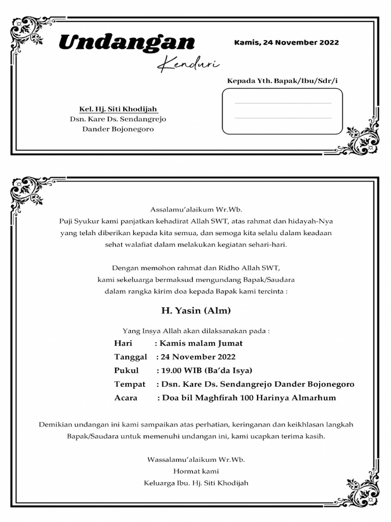 Contoh Undangan Kenduri | PDF