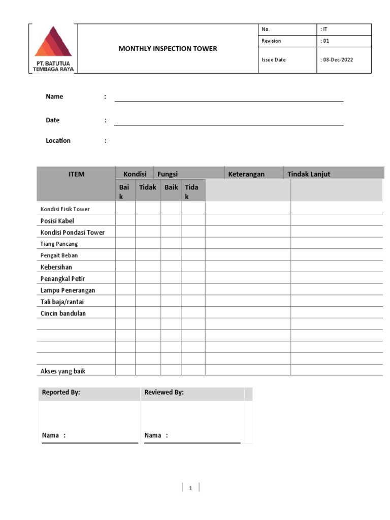 Inspection Checklist Tower | PDF