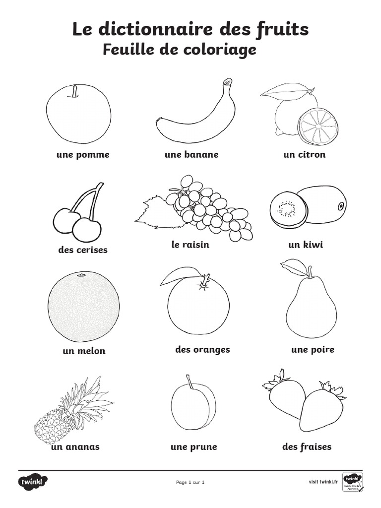 FR T T 18075 Feuille de Coloriage Le Dictionnaire Des Fruits French | PDF