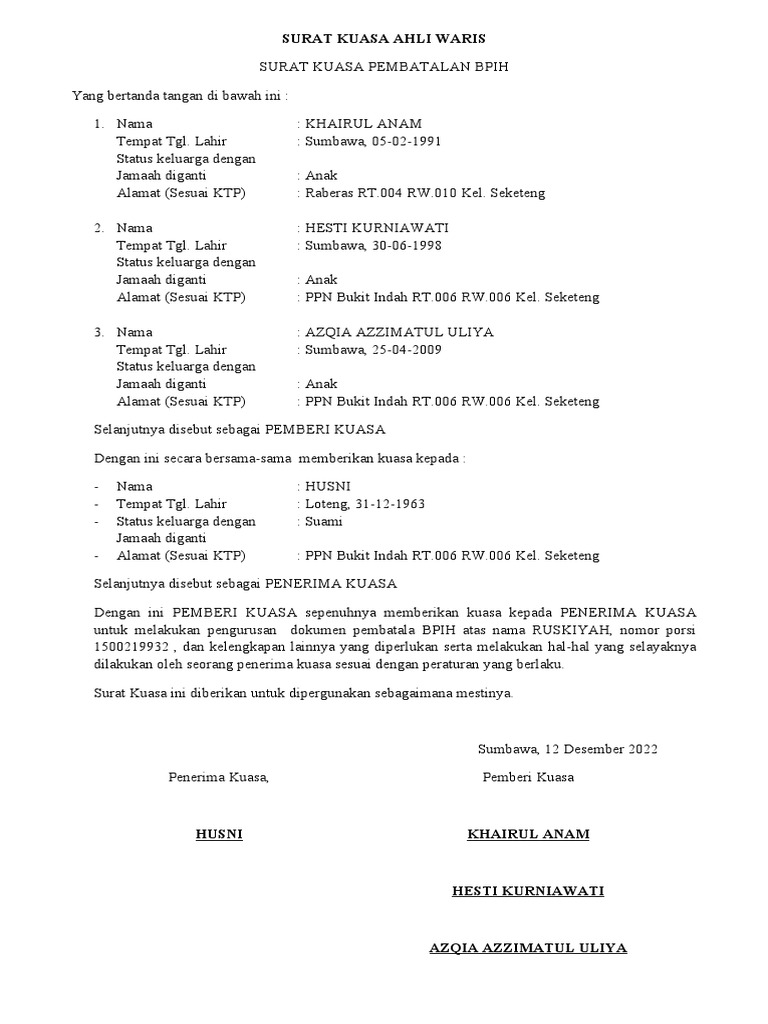 Surat Kuasa Ahli Waris | PDF