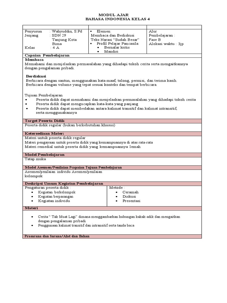 Modul Ajar Kelas 4 Coba | PDF