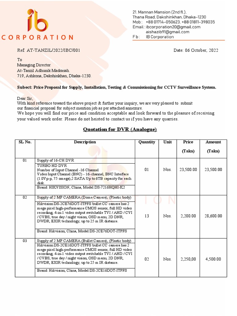 Quotation For Analogue CCTV At-Tanzil | PDF | Electronics ...