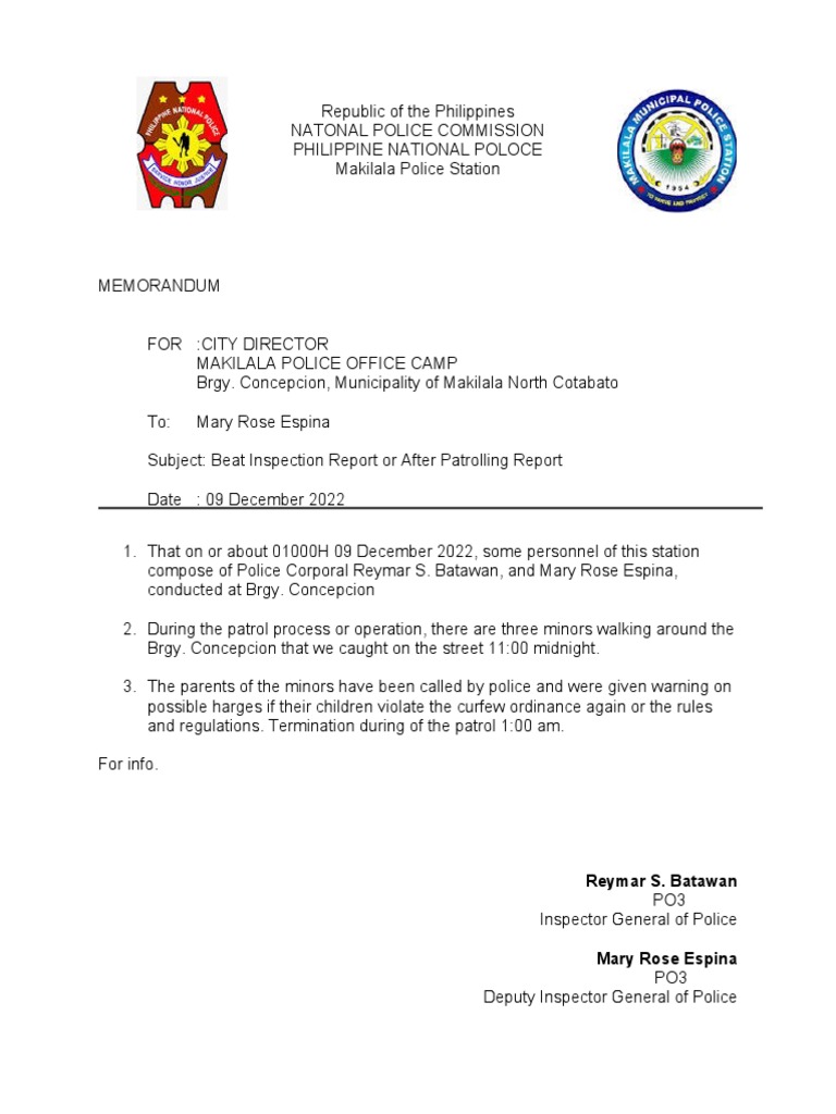 Beat Inspection Report - Makilala 2022 | PDF