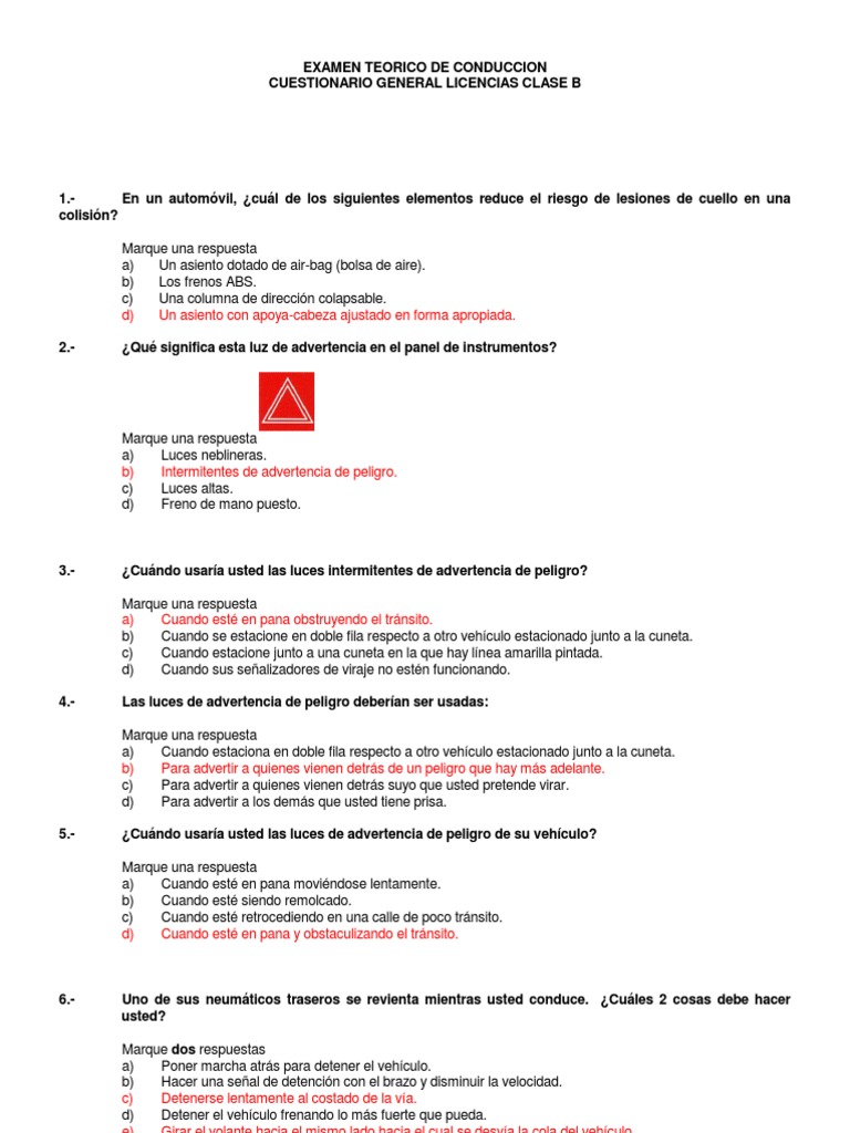 TEST General Clase B Modificado | PDF | Semáforo | Neumático