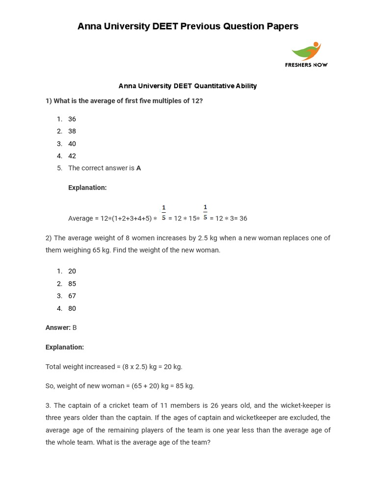 Anna University DEET Exam Question Papers | PDF