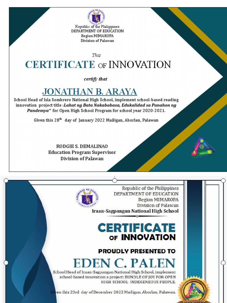 Certificate of Innovation for Schools | PDF