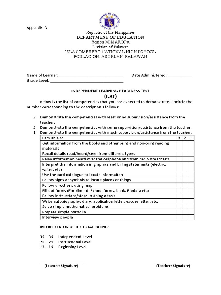 Learning Readiness Test | PDF | Reading Comprehension | Learning