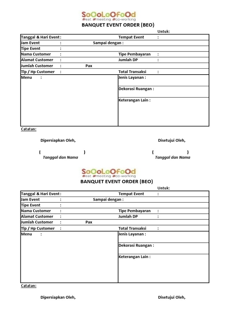 Banquet Event Order (Beo) : Untuk | PDF