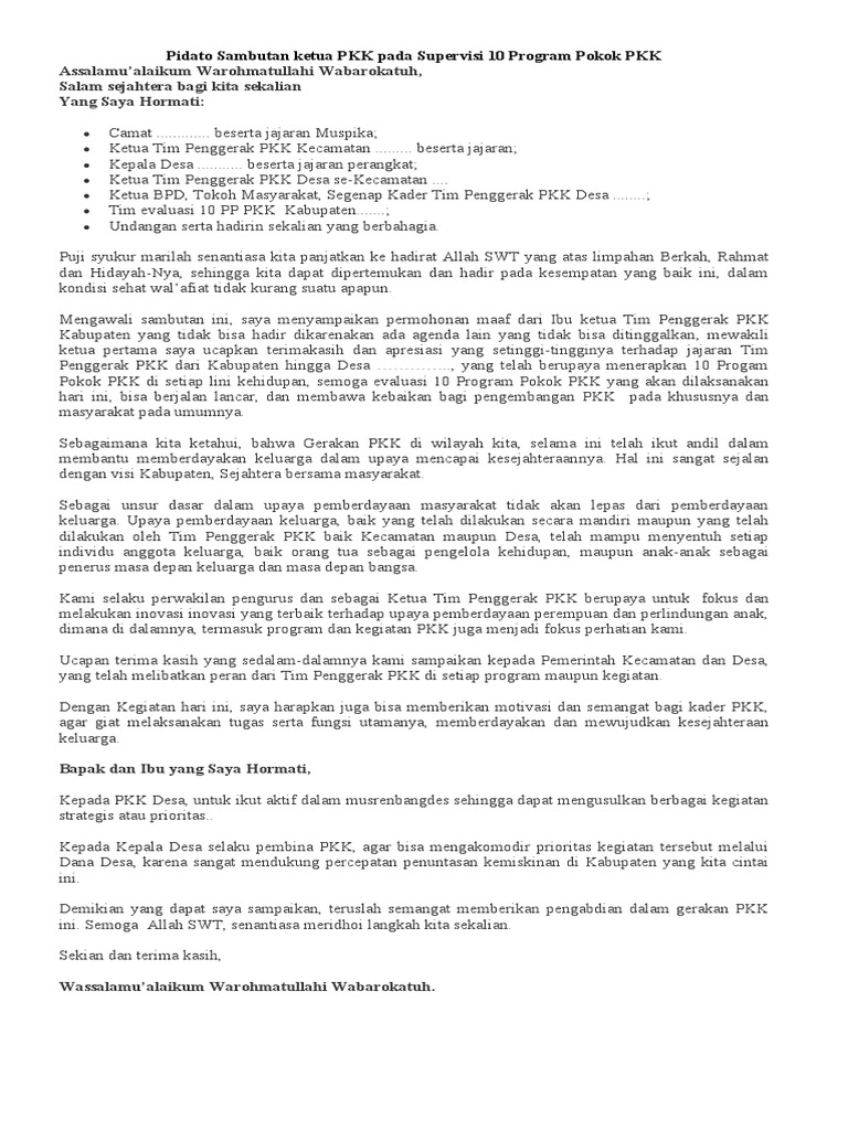 Pidato Sambutan Ketua PKK Pada Supervisi 10 Program Pokok PKK | PDF