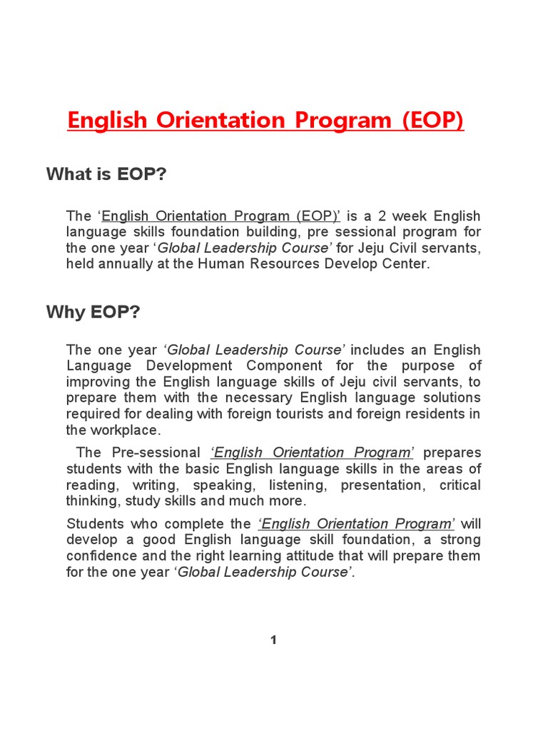 ENGLISH Orientation Program EOP | PDF | English Language | English As A ...