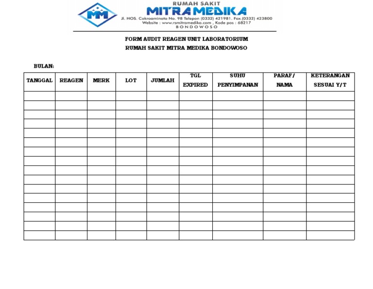 Form Audit Reagen Unit Laboratorium Kosong | PDF