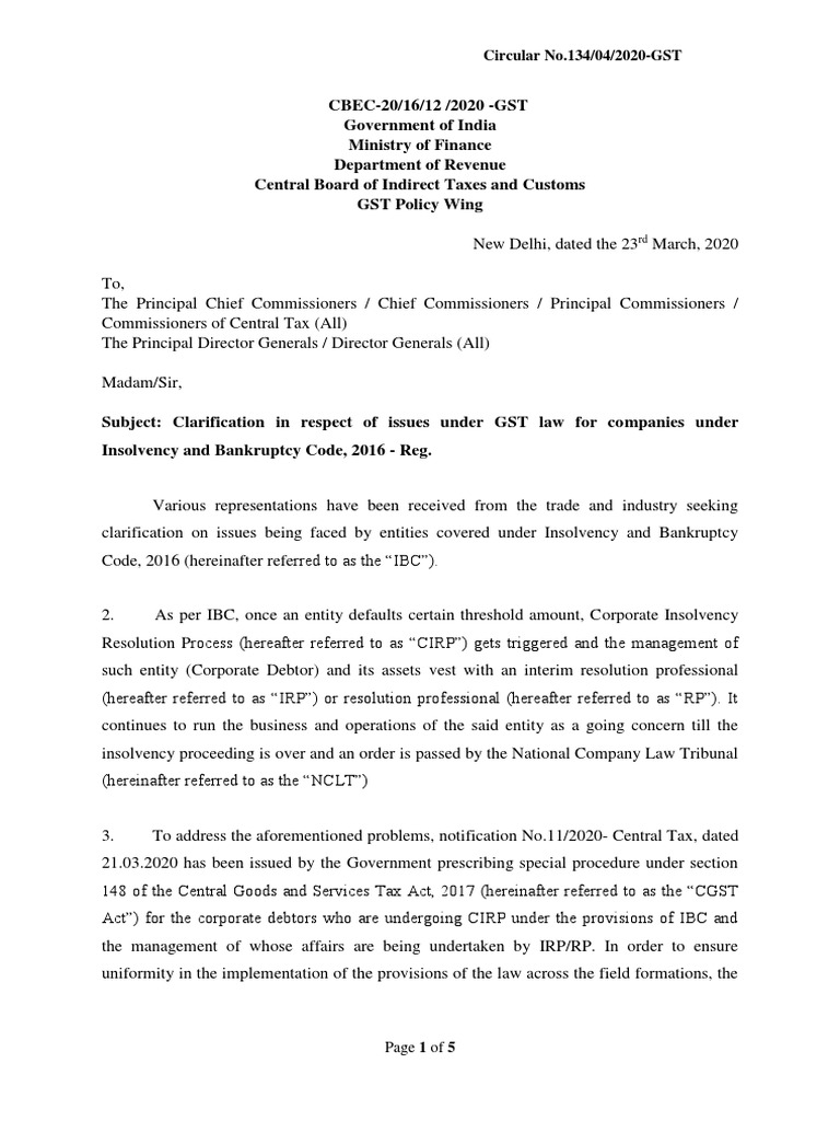 GST Guidelines for Insolvency Cases | PDF