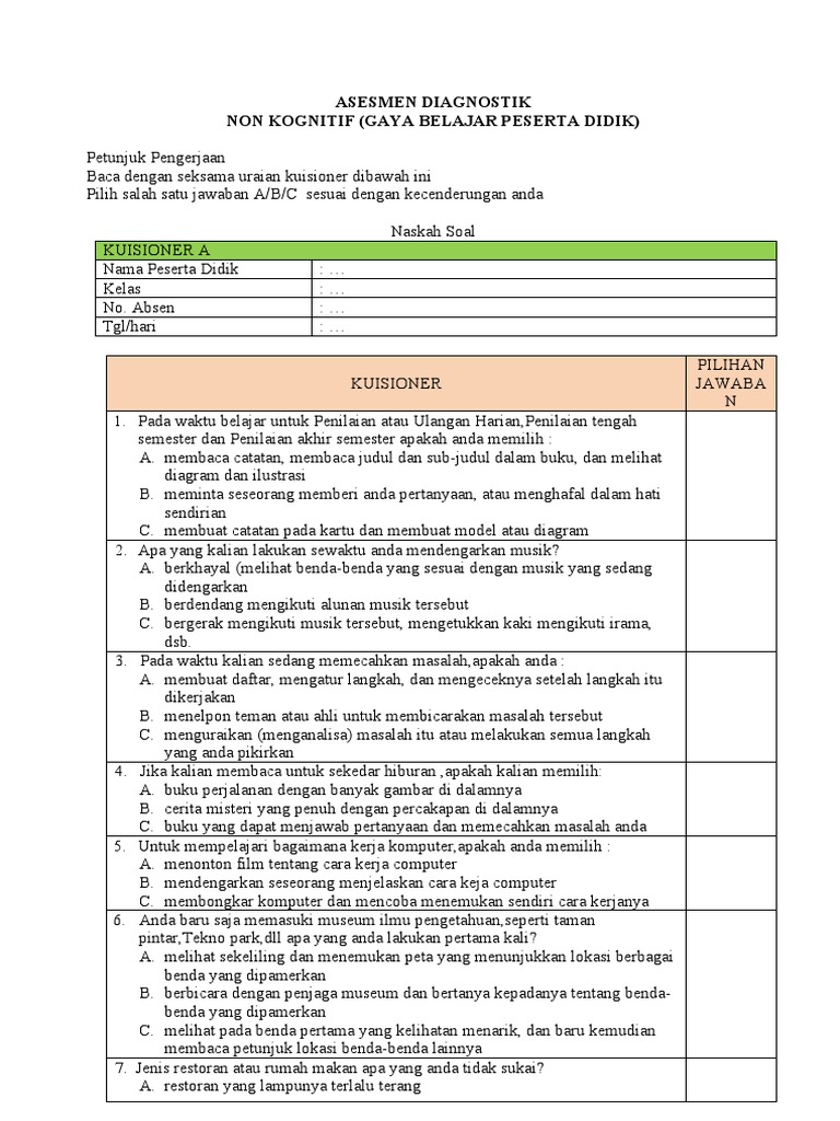 Asesmen Diagnostik Gaya Belajar | PDF