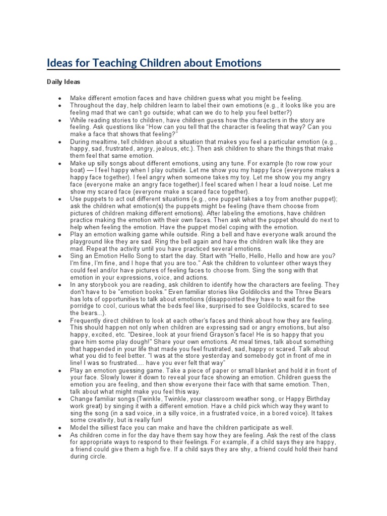 Ideas For Teaching Children About Emotions | PDF | Emotions | Feeling