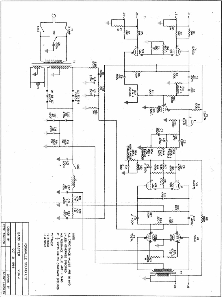 Traynor Bassmaster YBA1 Schematic | PDF