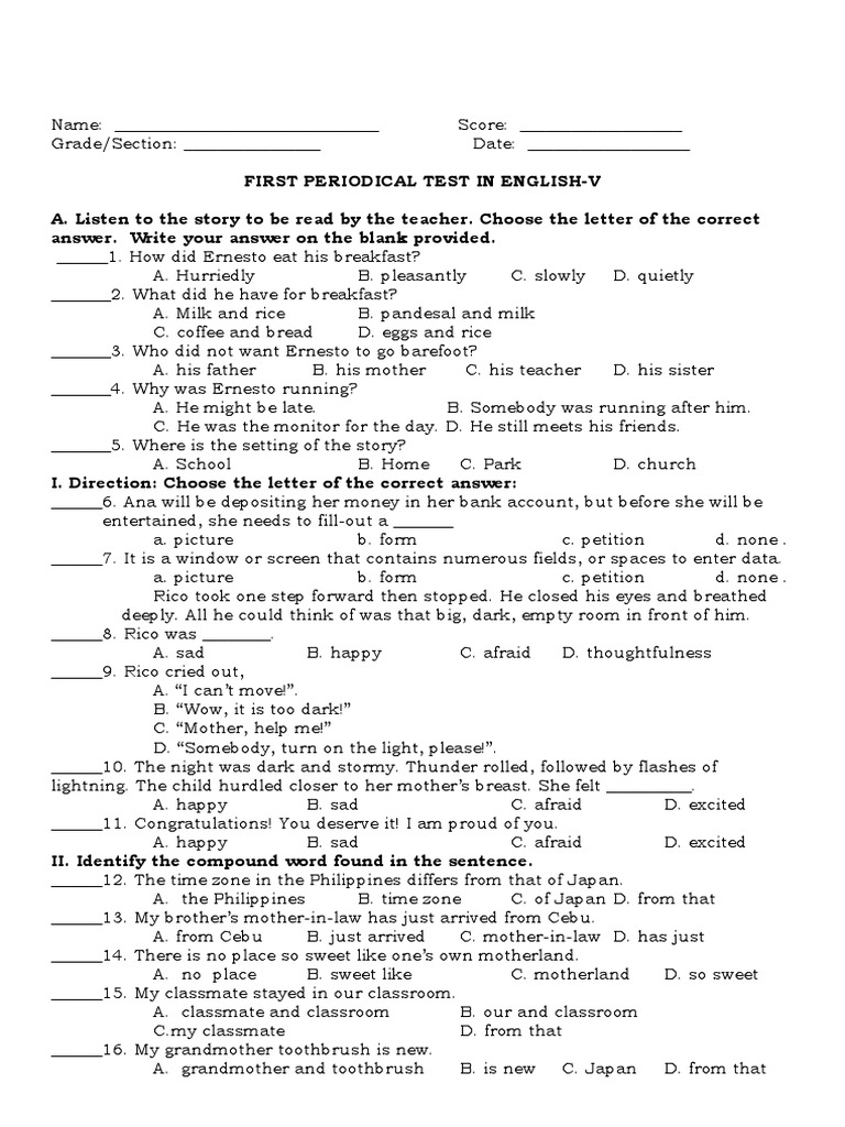 English Test for Primary 4 Students | PDF | Linguistics | Grammar