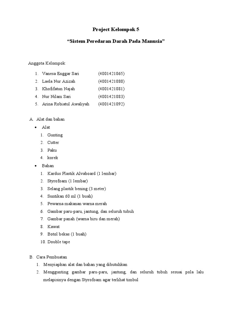 Project Kelompok 5 - Sistem Peredaran Darah Manusia | PDF