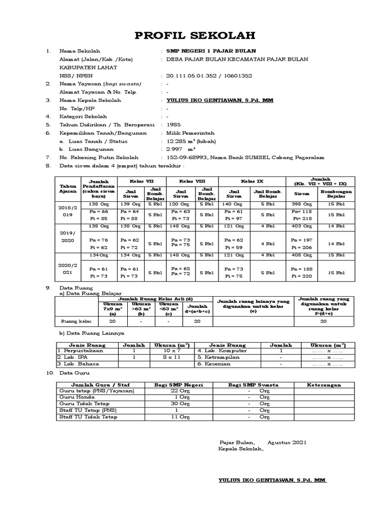 SMP Negeri 1 Pajar Bulan School Profile | PDF