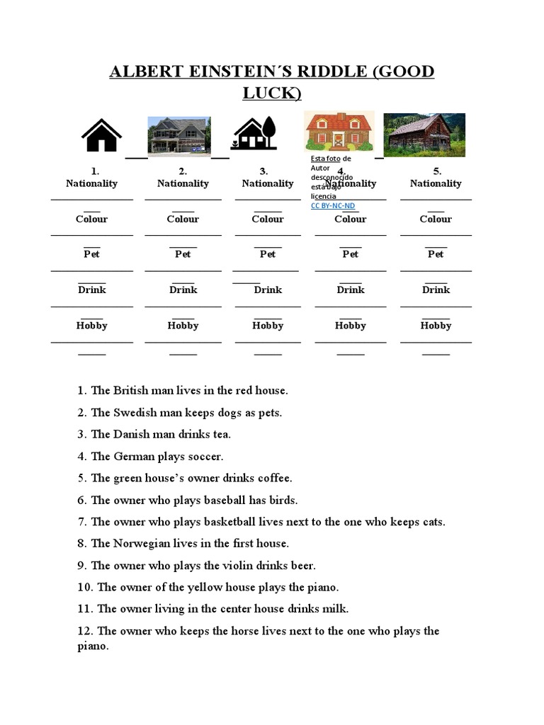 Albert Einstein Riddle | PDF | Non Alcoholic Drinks | Hot Drinks