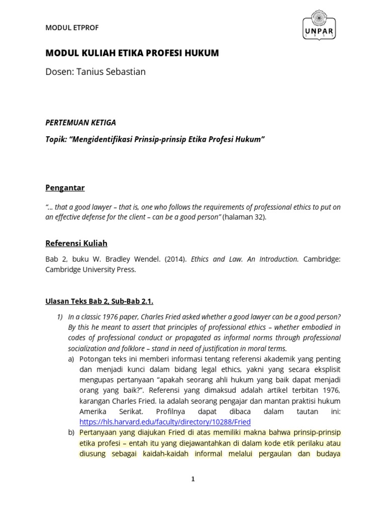 Modul3 - Etprof - Dasar Moralitas Prinsip-Prinsip Etika Profesi Hukum | PDF