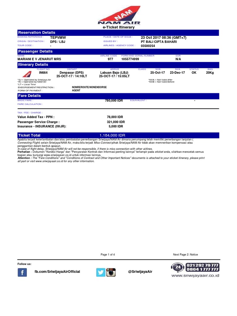 E Ticket Itinerary Reservation Details P | PDF | Ticket (Admission ...