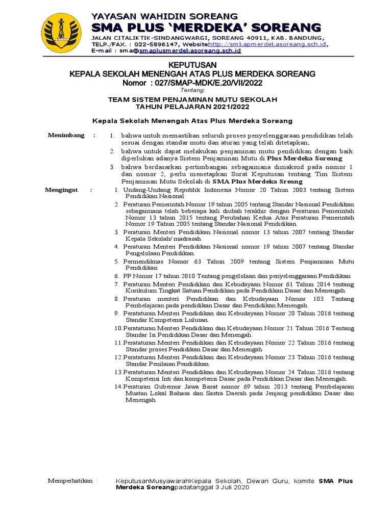 SK Tim Penjamin Mutu | PDF