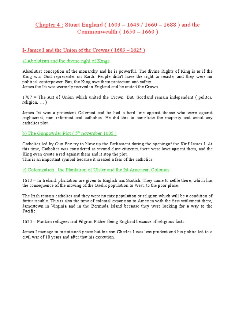 Chapitre 4 Stuart England and Commonweatlh | PDF | English Civil War ...