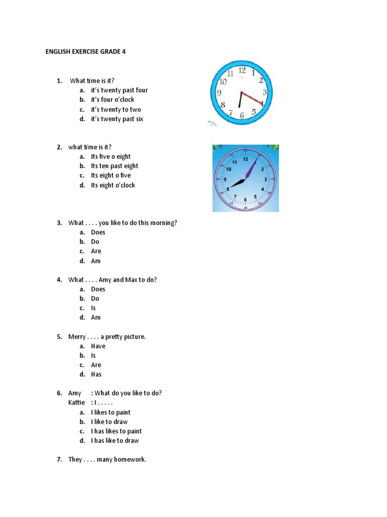 English Exercise Grade 4 | PDF