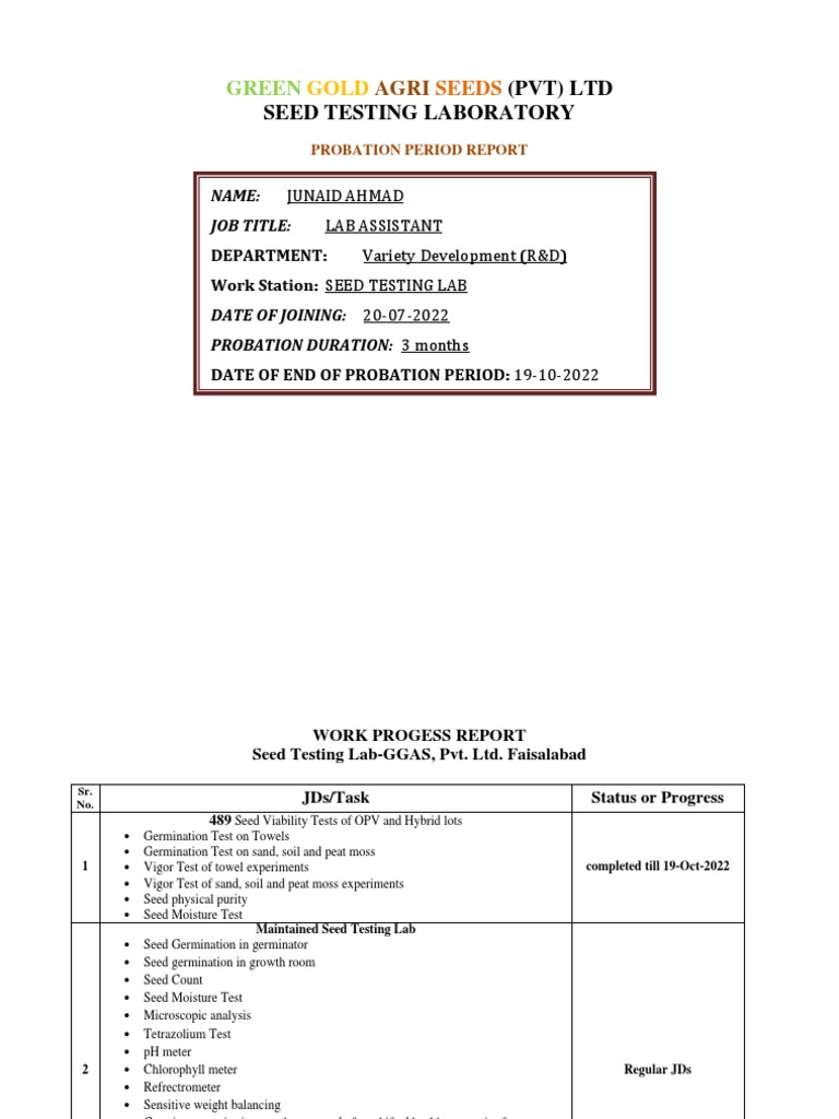 Probation Period Report For GGAS | PDF | Laboratories | Seed