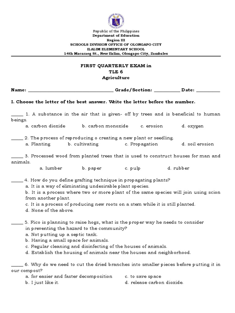 Tle 6 Quarterly Exam | PDF | Compost | Agriculture
