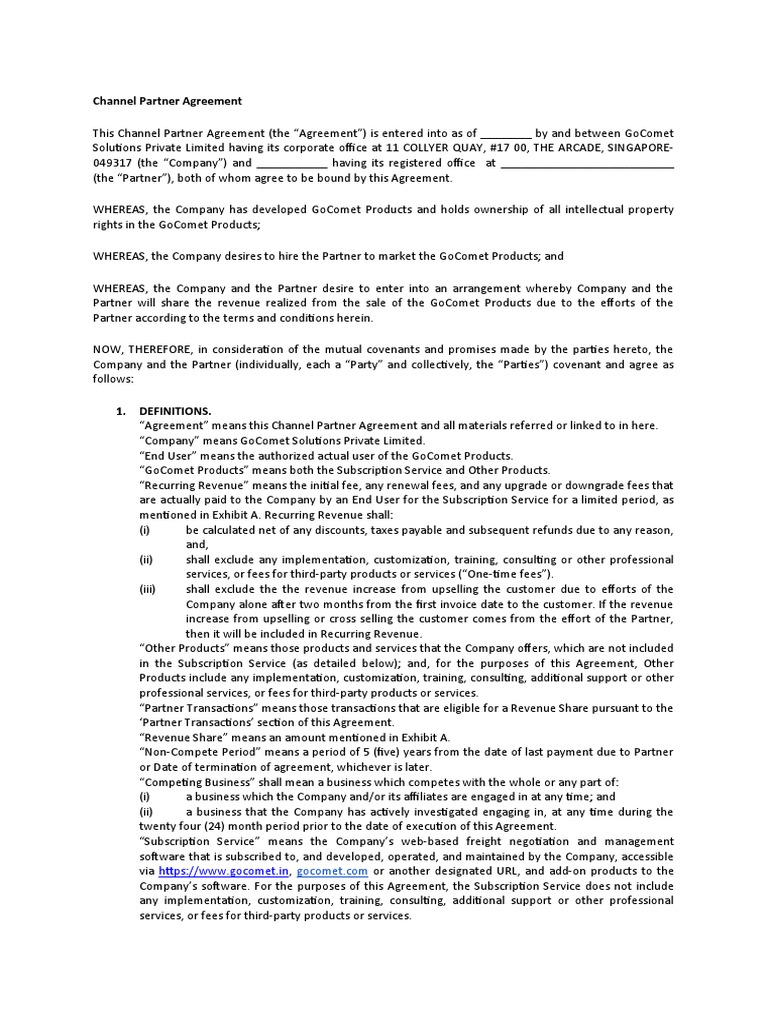Channel Partner Agreement.v5 Singapore | PDF | Payments | Subscription ...