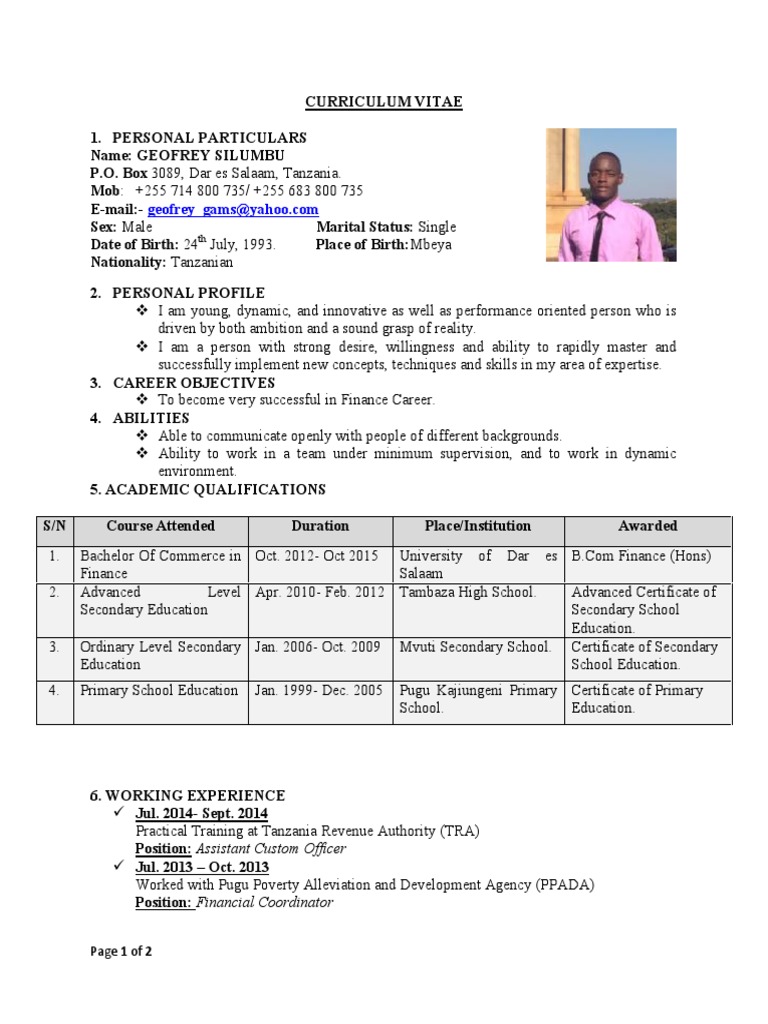 CV &academics Certificates | PDF | Tanzania
