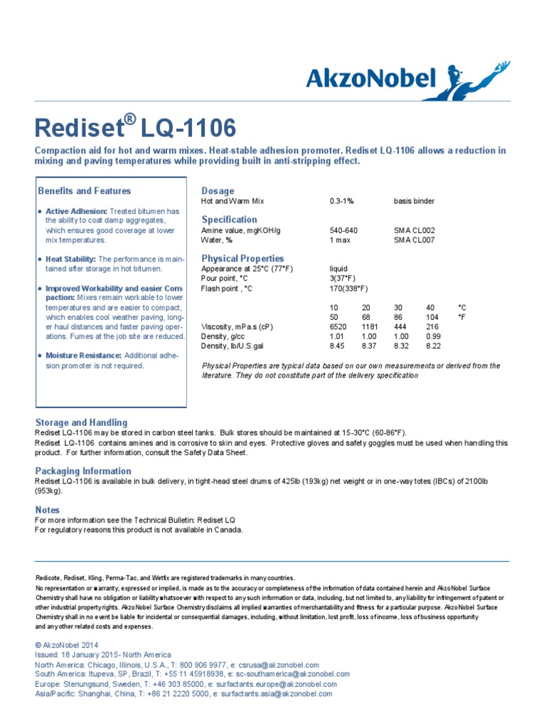 Brochure TDS RedisetLQ 1106 | PDF | Asphalt | Density