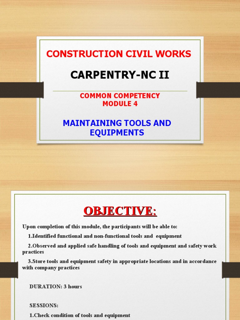 Carpentry NC II: Tool Maintenance Module | PDF | Tools | Personal ...