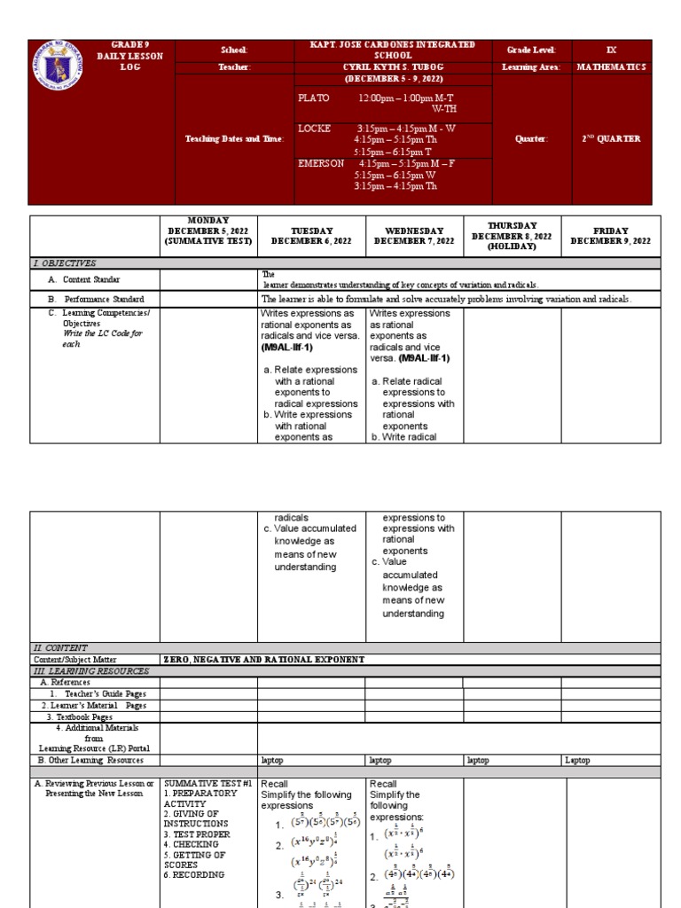 DLL-Math-Q2-W1-DEC5-9 PLATO, 2022 | PDF | Exponentiation | Learning