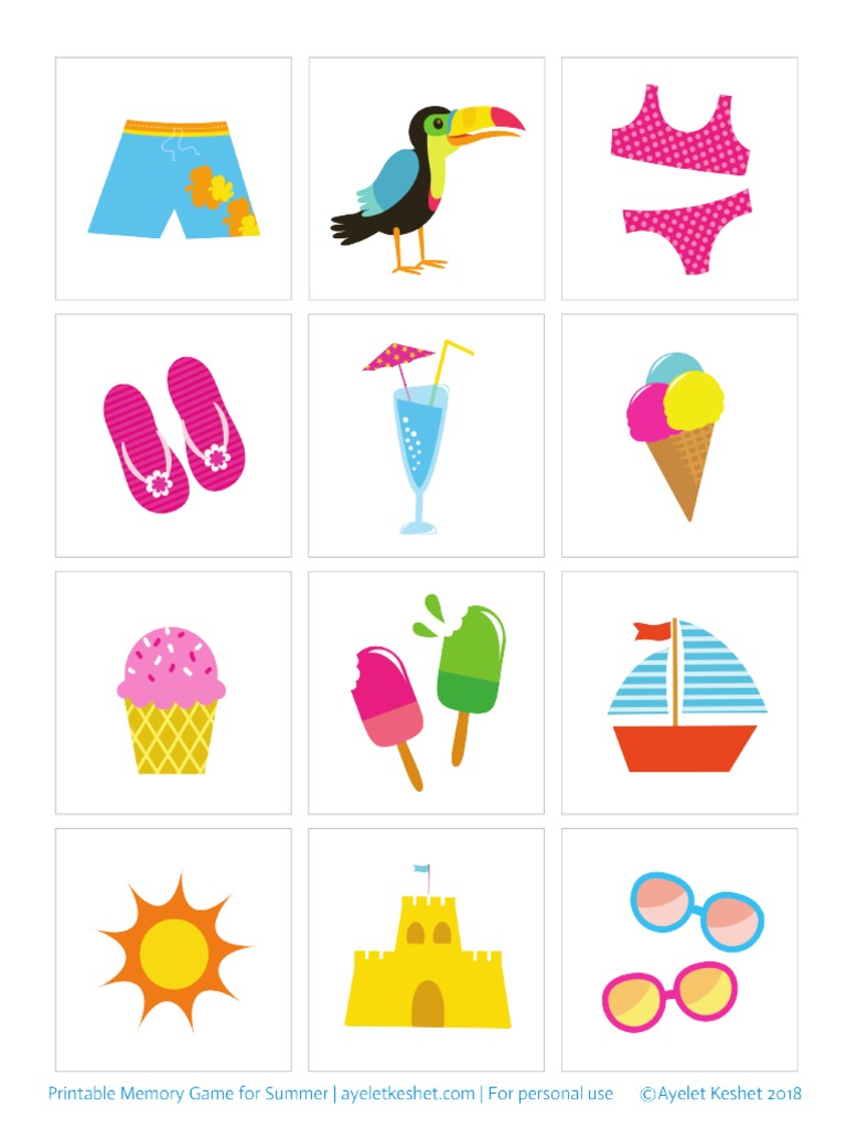 Printable Memory Game Summer Page1 | PDF