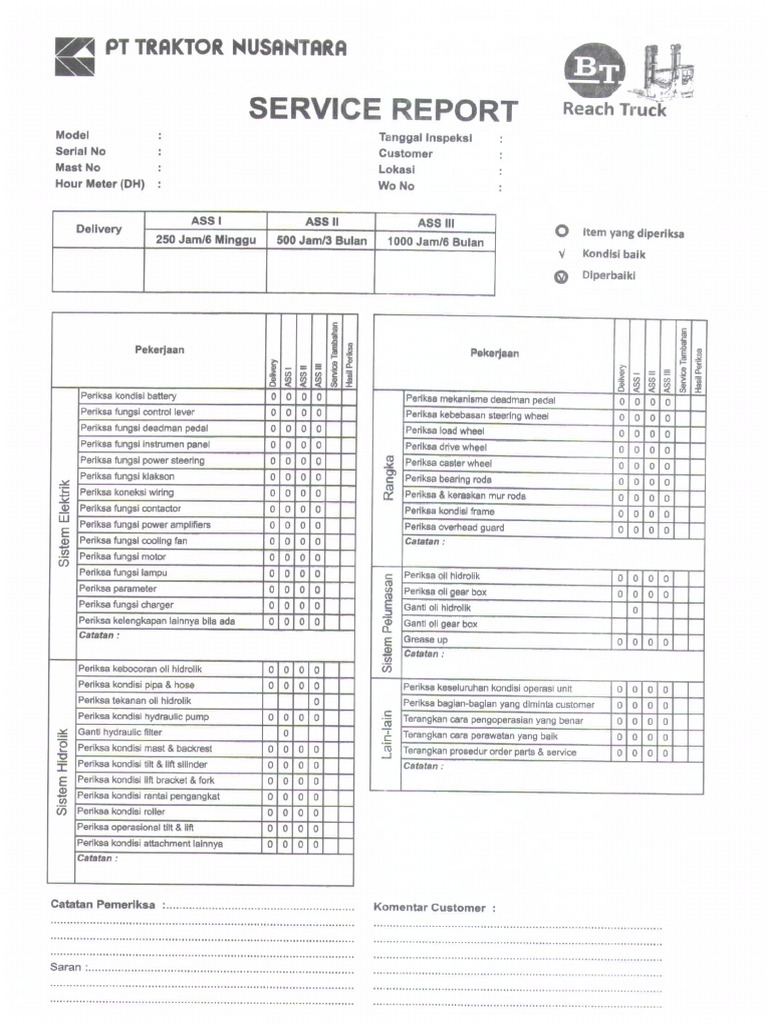 Service Report - BT Reach Truck | PDF