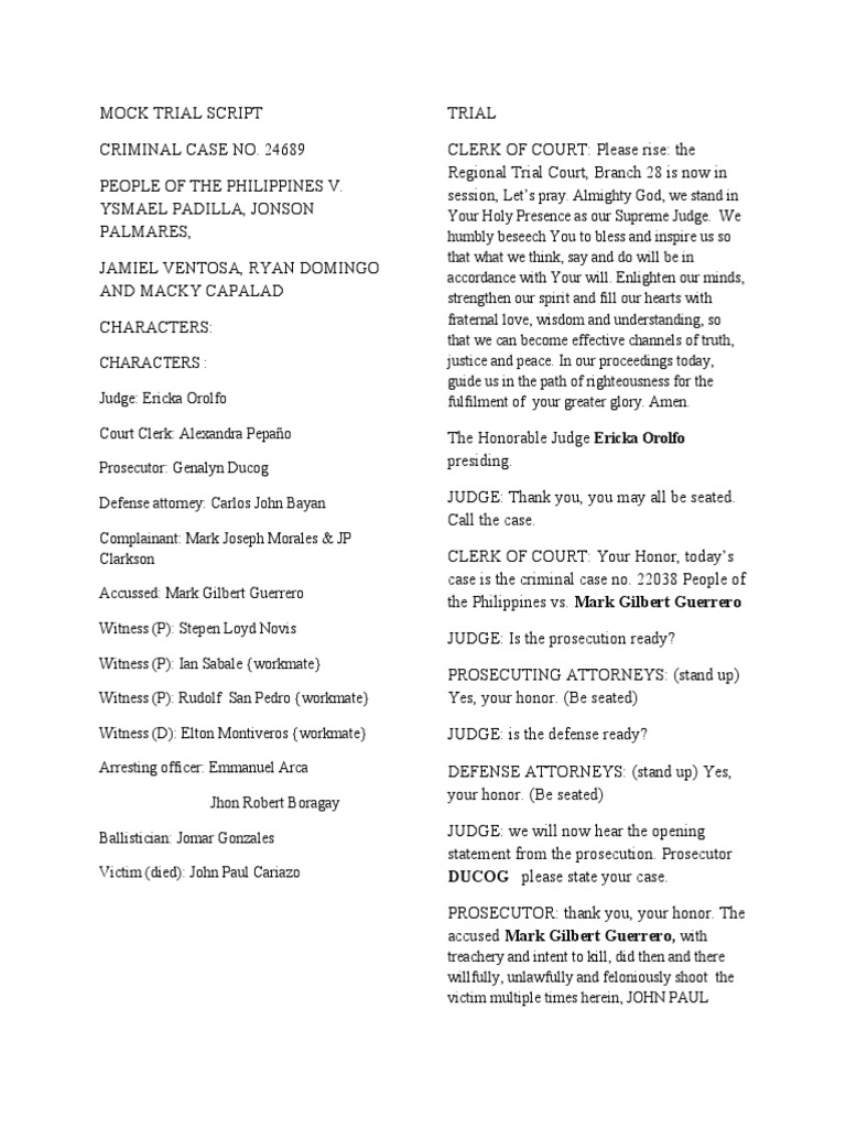 Ducog Mock Trial Script | PDF | Witness | Prosecutor