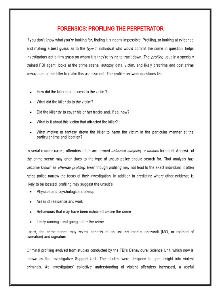 Reading - Criminal Profiling 1 | PDF | Offender Profiling | Criminology