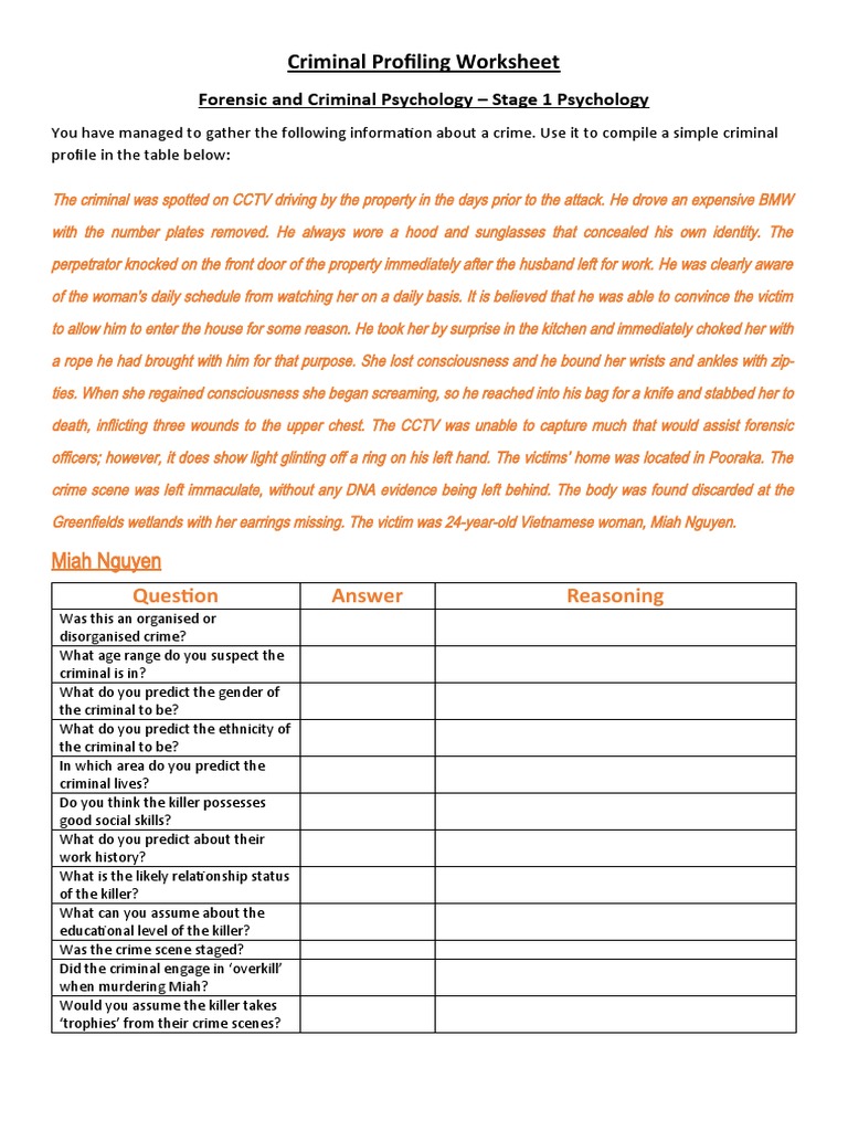 Ccod Criminal Profiling Worksheet 1 | PDF | Crime Scene | Offender ...