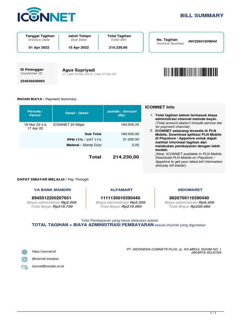 Iconnet Invoice - Inv22041039044 | PDF