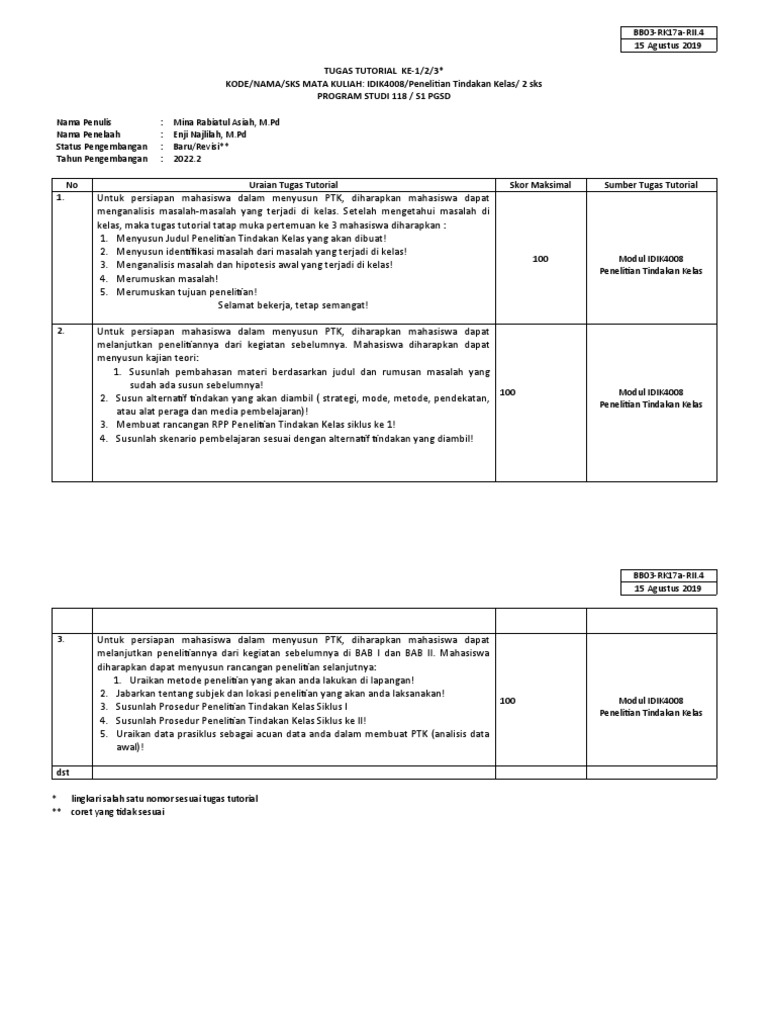 Rancangan Tugas Tutorial PTK - 2022 | PDF