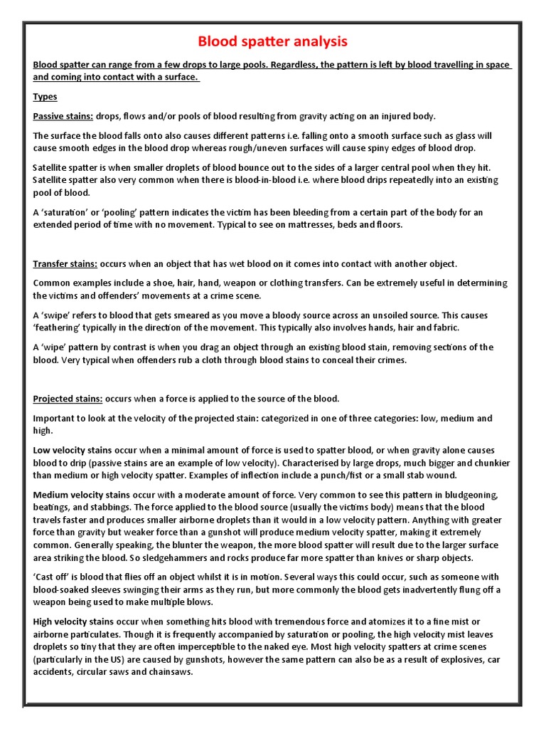 Blood Spatter Analysis | PDF | Blood