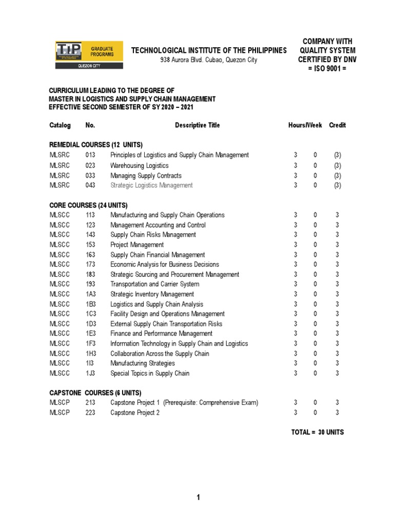 Master in Logistics and Supply Chain Management | PDF | Logistics ...