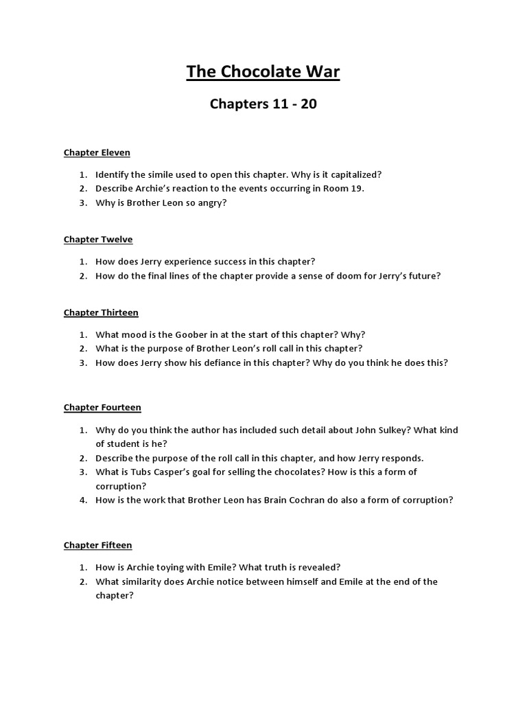 The Chocolate War CHPT 11-20 | PDF | Cognition | Psychology