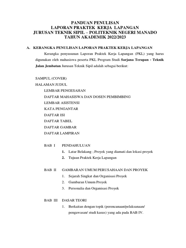 Panduan Penulisan Laporan PKL 2022 - Teknik Jalan Jembatan | PDF | Komputer | Teknologi & Rekayasa