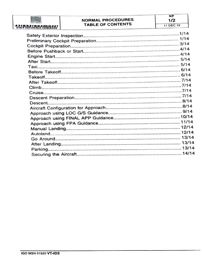 Normal Procedures for Aircraft Safety Checks and Flight Operations ...