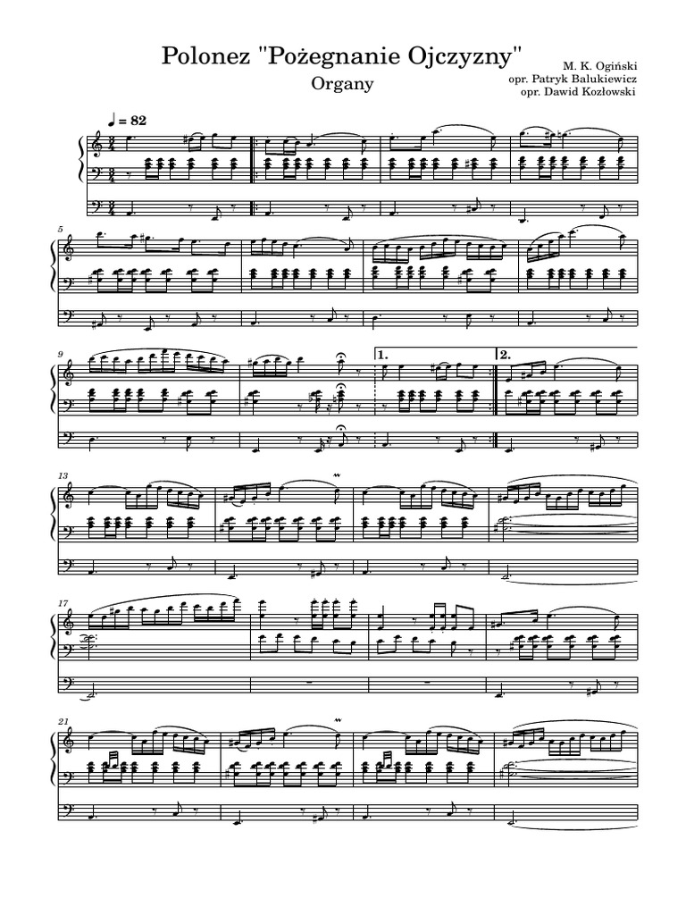 Polonez Pożegnanie Ojczyzny Organy | PDF