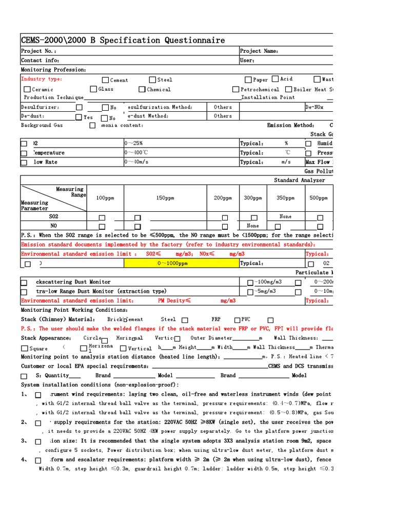 CEMS-2000 CEMS-2000 B Questionnaire | PDF | Building Insulation | Incineration